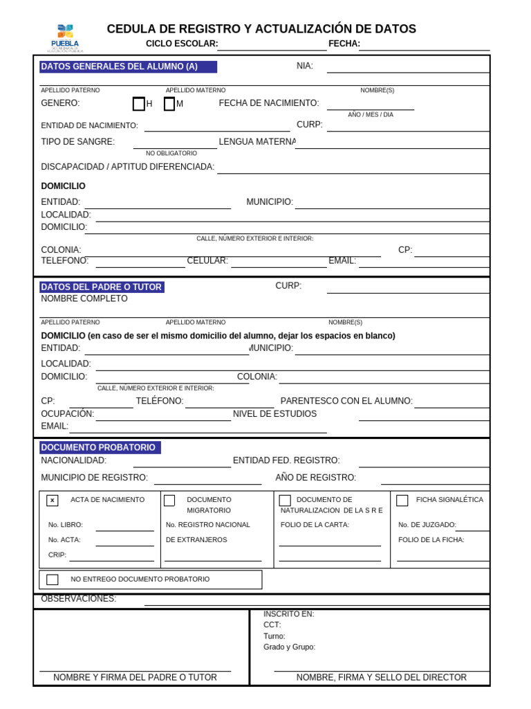 Cedula de Registro y Actualizacion de Datos | PDF Cedula de Registro y Actualizacion de Datos | PDF