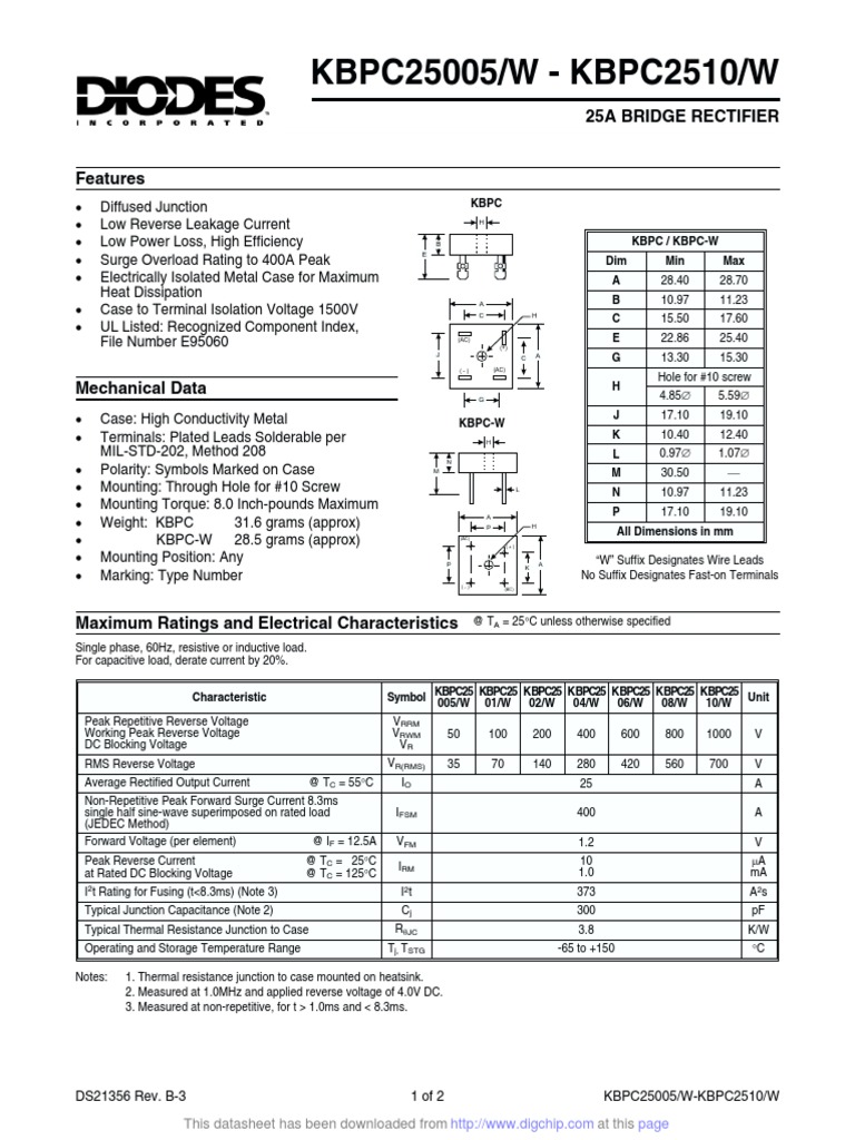 KBPC2510 | Rectifier | Capacitor