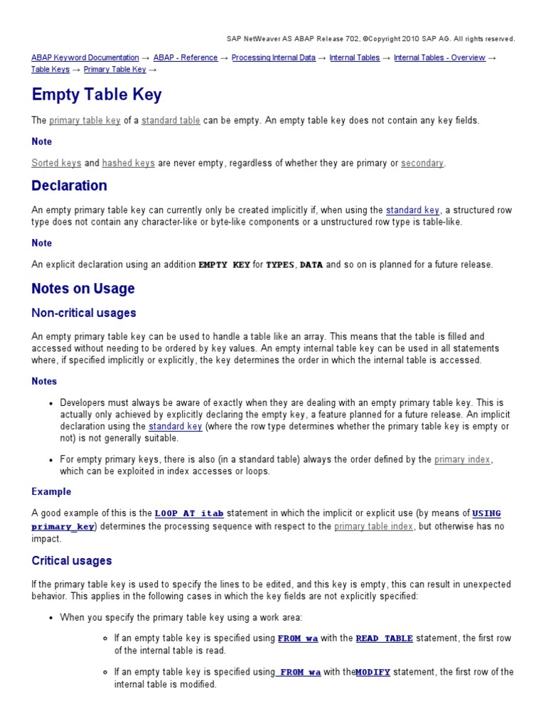Empty Table Key | PDF | Database Index | Table (Database)