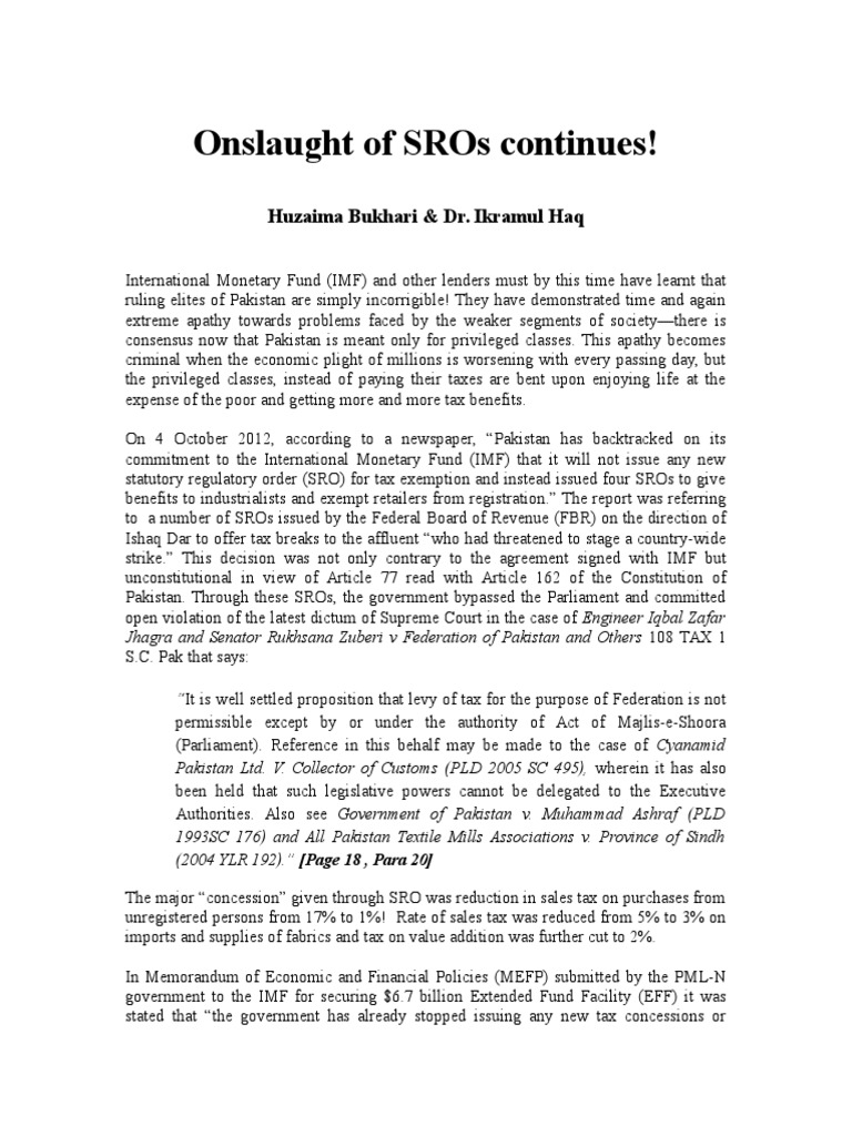 Onslaught of SROs Continues | PDF | International Monetary Fund | Taxes