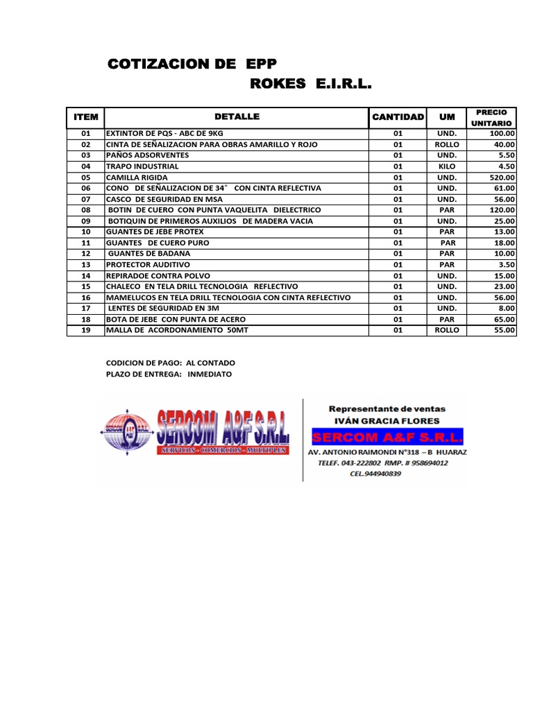 Cotizacion Epp | PDF
