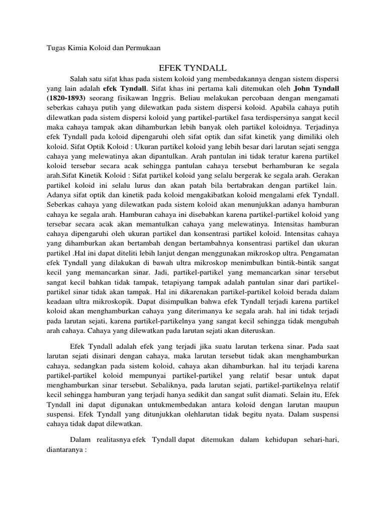 Efek Tyndall-Kimia Koloid | PDF