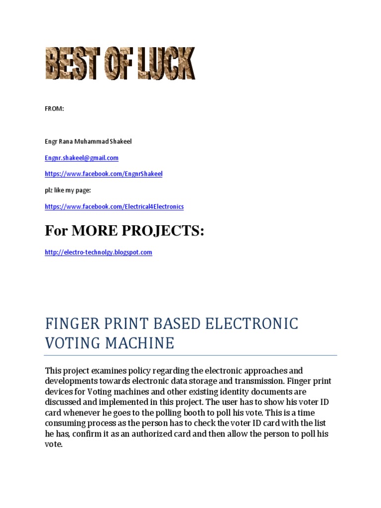 Finger Print Based Electronic Voting Machine | PDF | Voting Machine ...