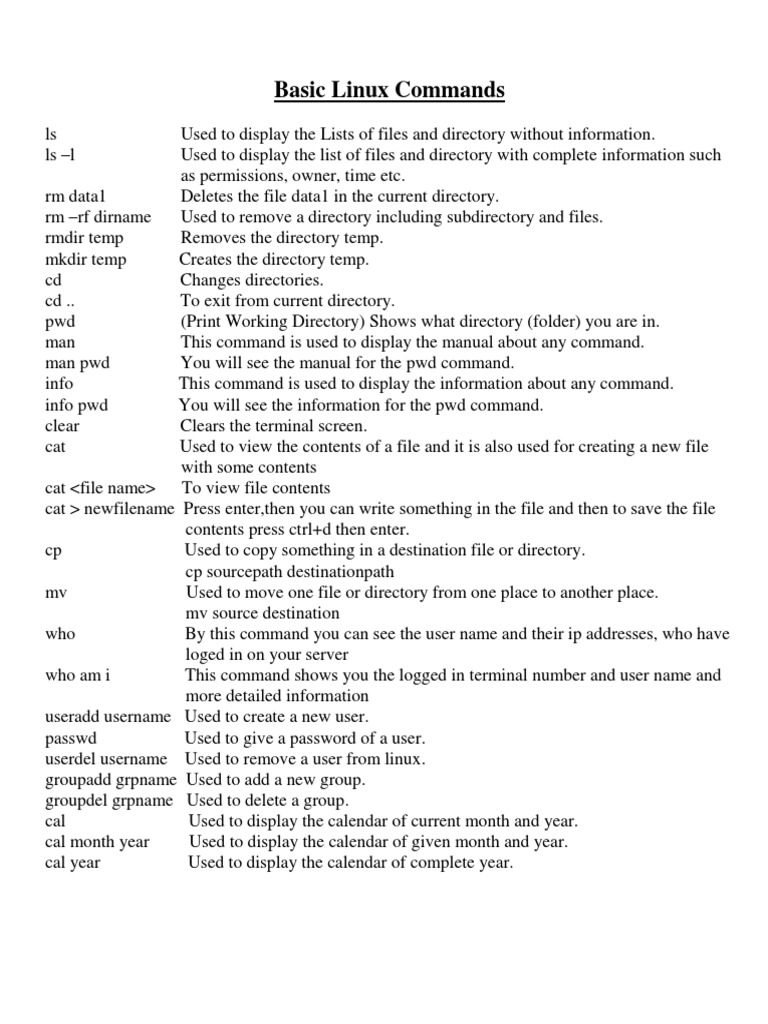 Basic Linux Commands | PDF | Directory (Computing) | User (Computing)