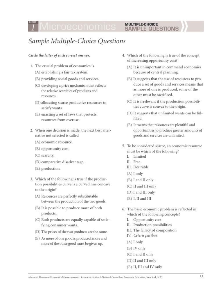 Microeconomics: Sample Multiple-Choice Questions | PDF | Test ...