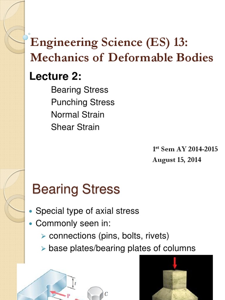 Lecture 2 Bearing and Punching Stress, Strain | PDF | Deformation (Mechanics) | Stress (Mechanics)