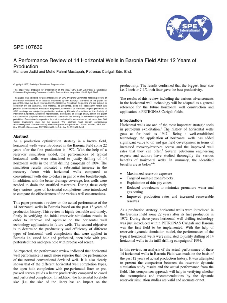 A Performance Review of 14 Horizontal Wells in Baronia Field After 12 ...