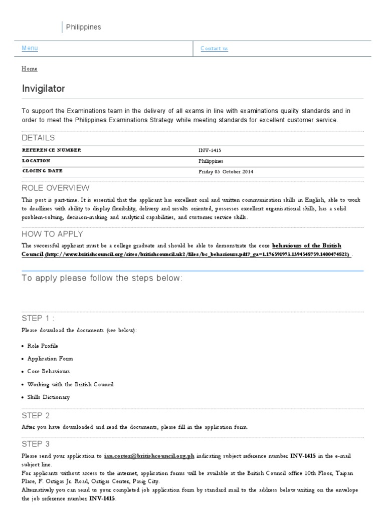 Invigilator - British Council | PDF | International English Language ...