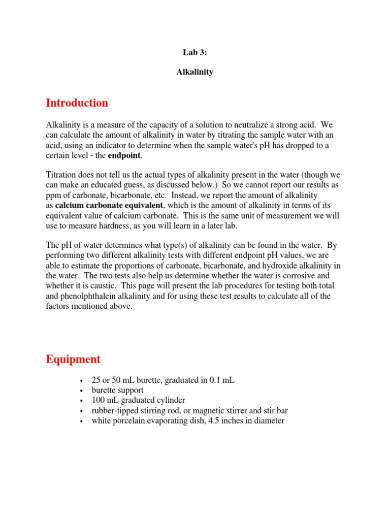 Lab 3: Alkalinity | PDF | Alkalinity | Titration