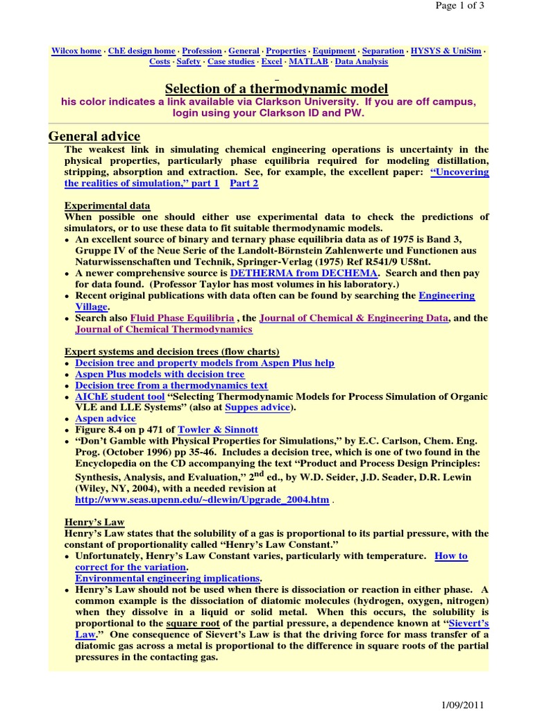 Choosing Thermodynamic Models | PDF | Gases | Materials Science