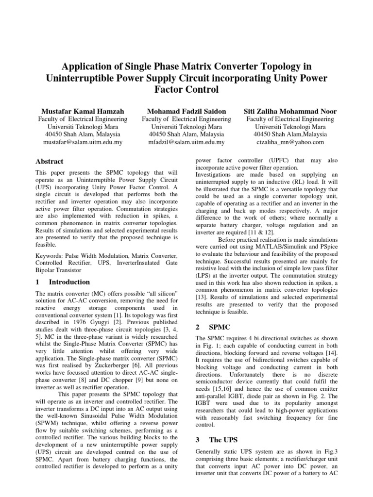 Single Phase Matrix | PDF | Power Inverter | Rectifier