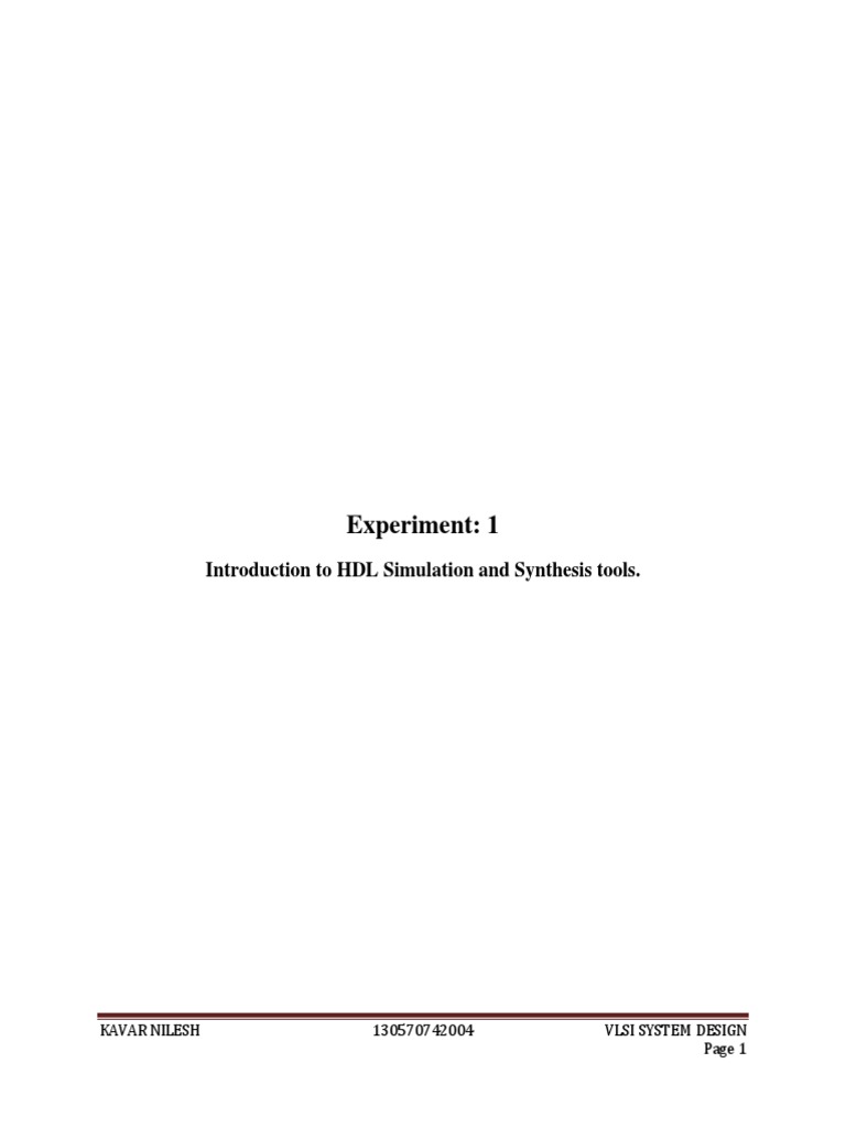 Experiment: 1: Introduction To HDL Simulation and Synthesis Tools | PDF | Vhdl | Hardware ...