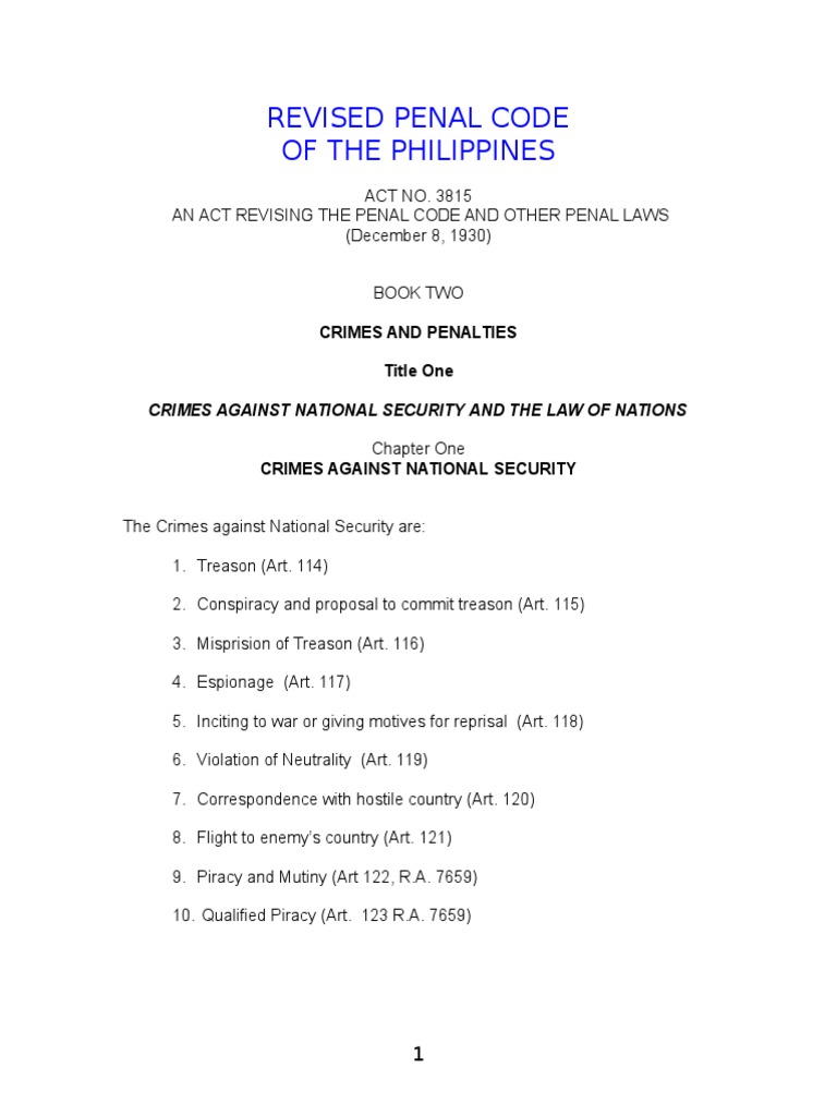 Revised Penal Code Book Two | PDF | Treason | Search And Seizure