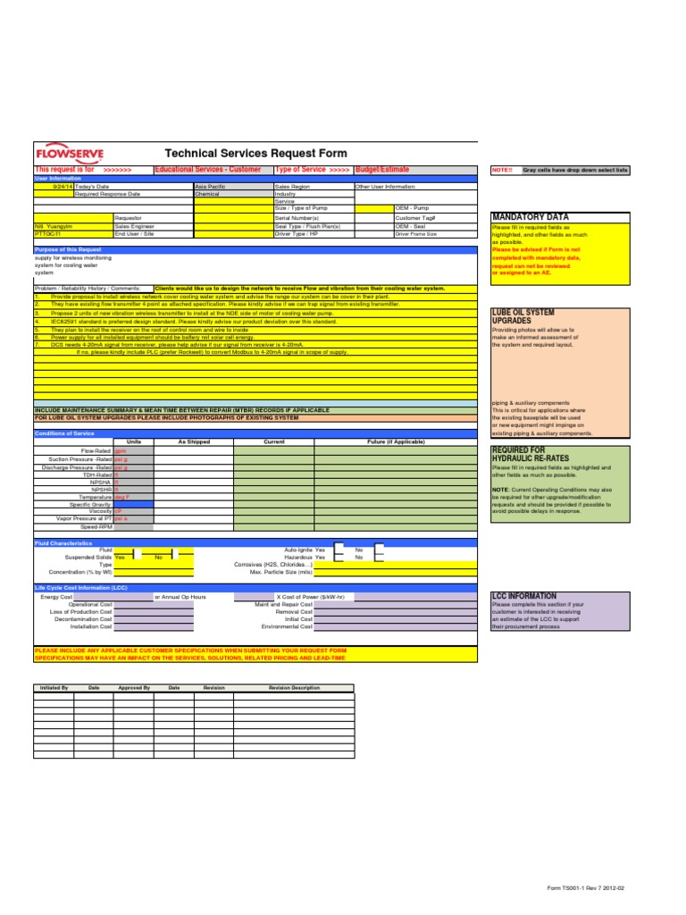 Technical Services Request Form | PDF | Water Supply Network | Pump