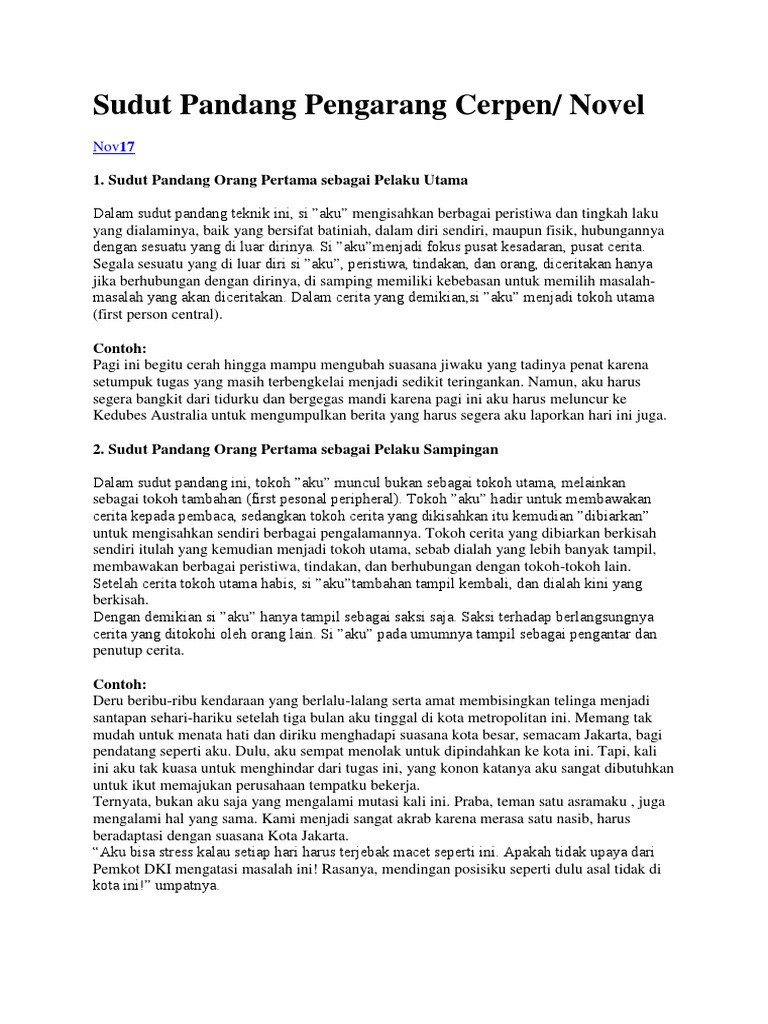 Sudut Pandang Pengarang Cerpen | PDF