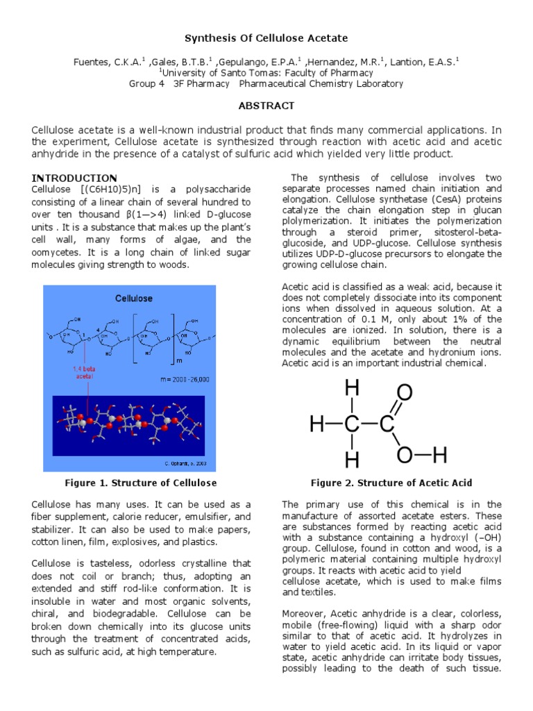 Synthesis and Applications of Cellulose Acetate | PDF | Cellulose ...