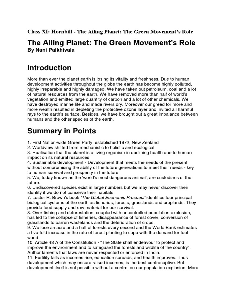 Ailing Planet | PDF | Sustainability | Resource