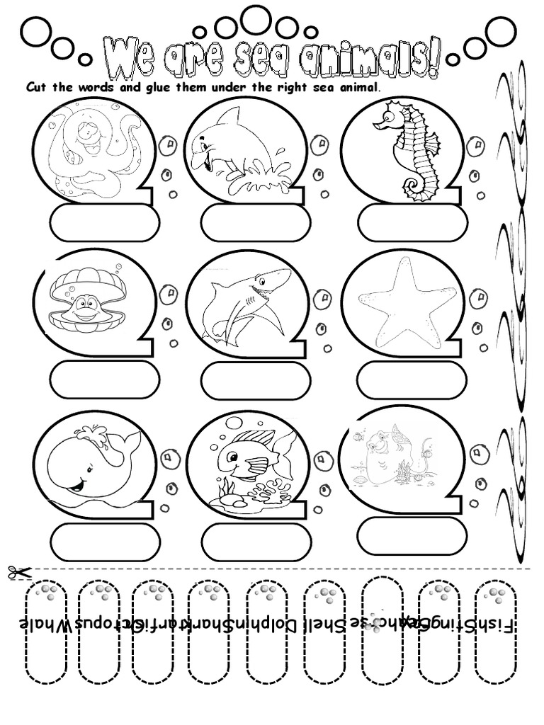 Sea Animal Word Matching Activity | PDF | Language Arts & Discipline ...