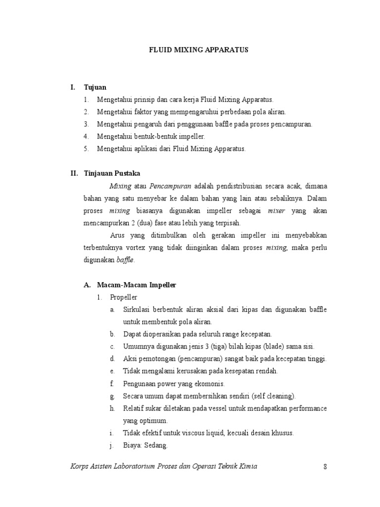 Modul Praktikum OTK I - Fluid Mixing Apparatus | PDF