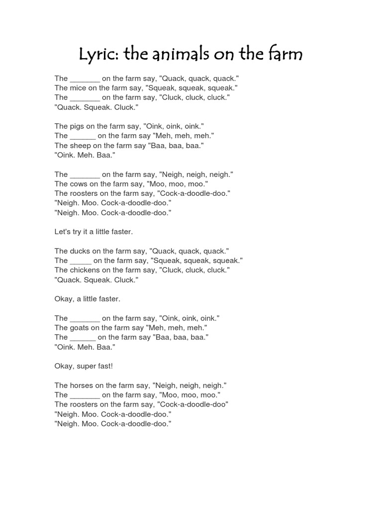 Farm Animal Sounds Song Lyrics | PDF | Science & Mathematics