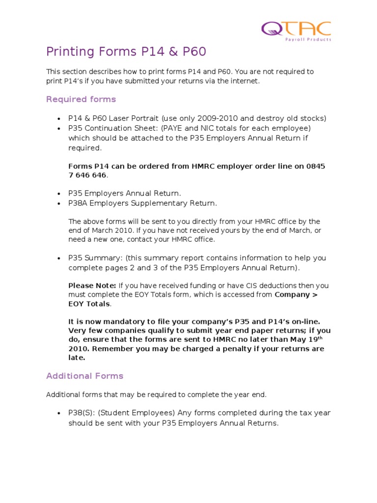 Printing Forms P14 & P60 | PDF | Business