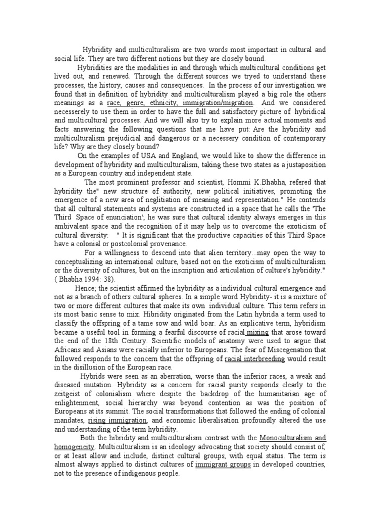 Hybridity and Multiculturalism Explained | PDF | Cultural Education ...