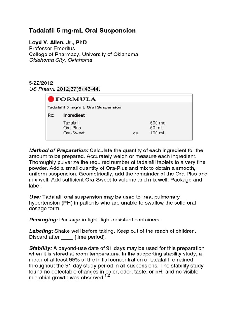 Tadalafil Oral Suspension | PDF | Heart | Lung