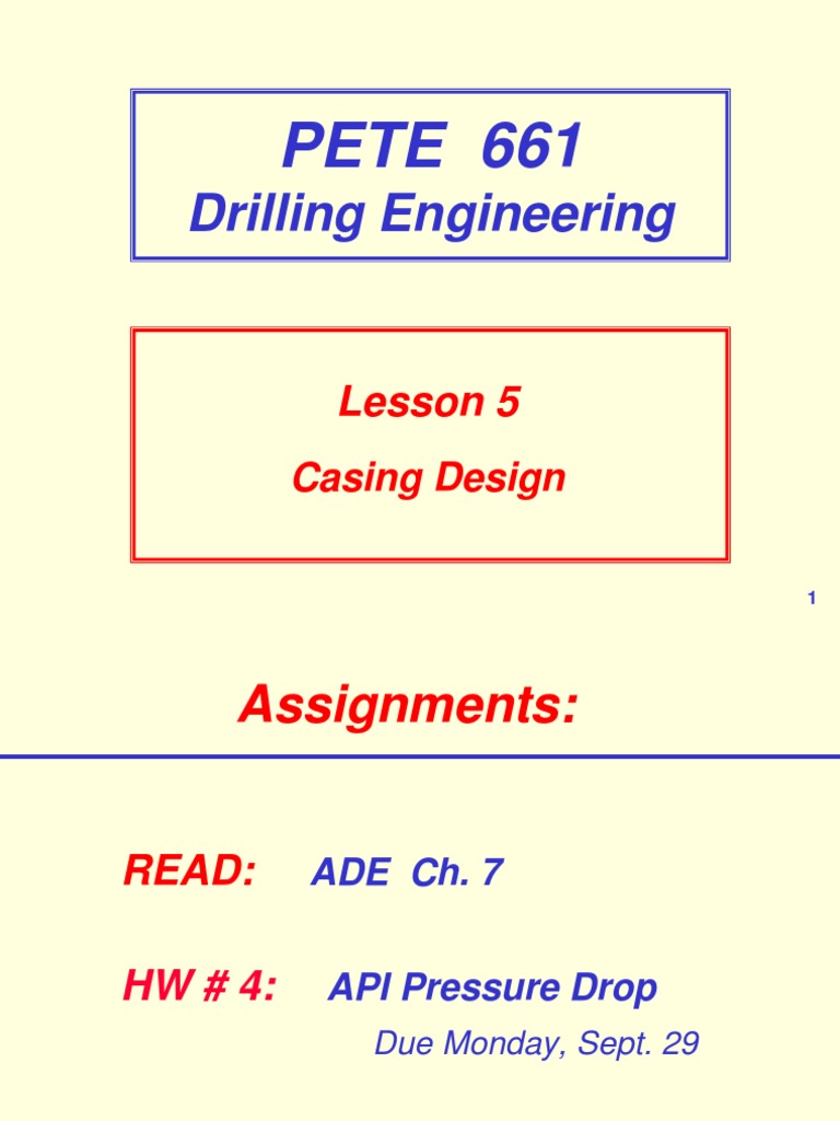 Drilling Engineering Casing Design Pdf Casing Borehole Civil