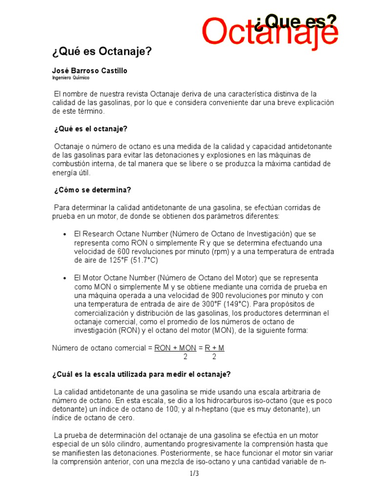 Comprendiendo el Octanaje | PDF | Gasolina | Química