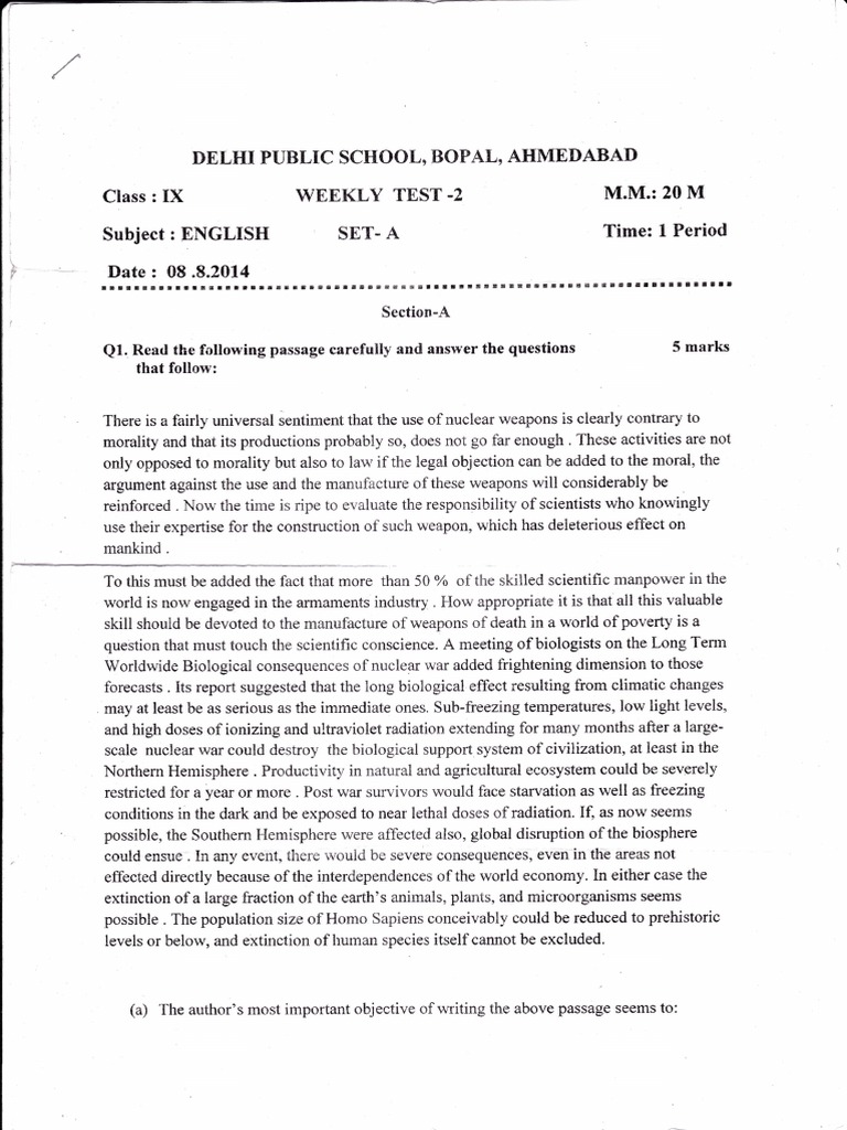 DPS English Test SA1 20140924 0001 | PDF | Marathon | Plastic