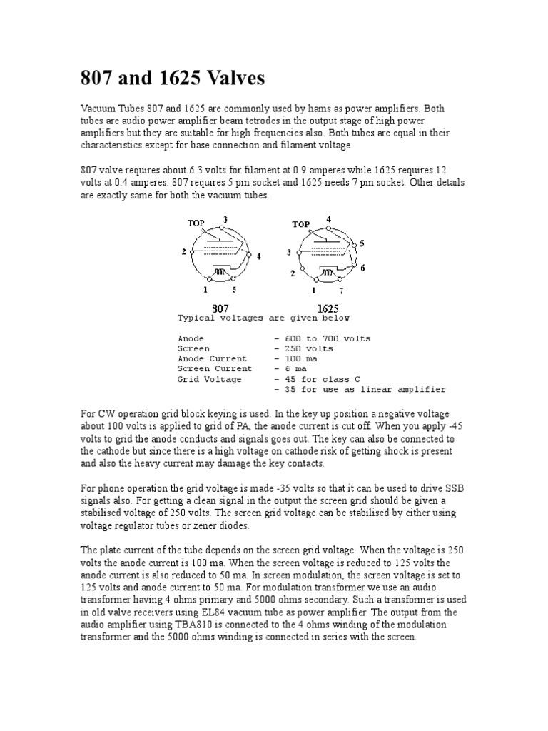 807 and 1625 Valves | PDF | Vacuum Tube | Amplifier