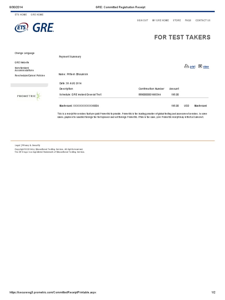 GRE - Committed Registration Receipt | PDF