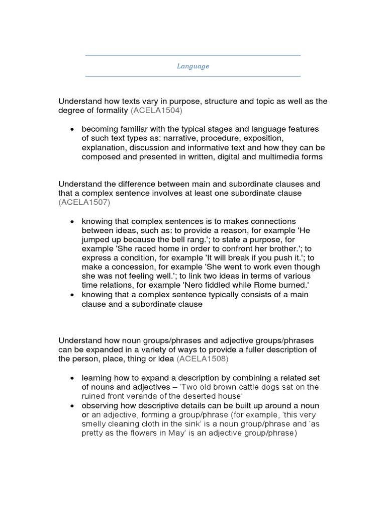 Acara Elaborations - Relevant | PDF | Narration | Narrative