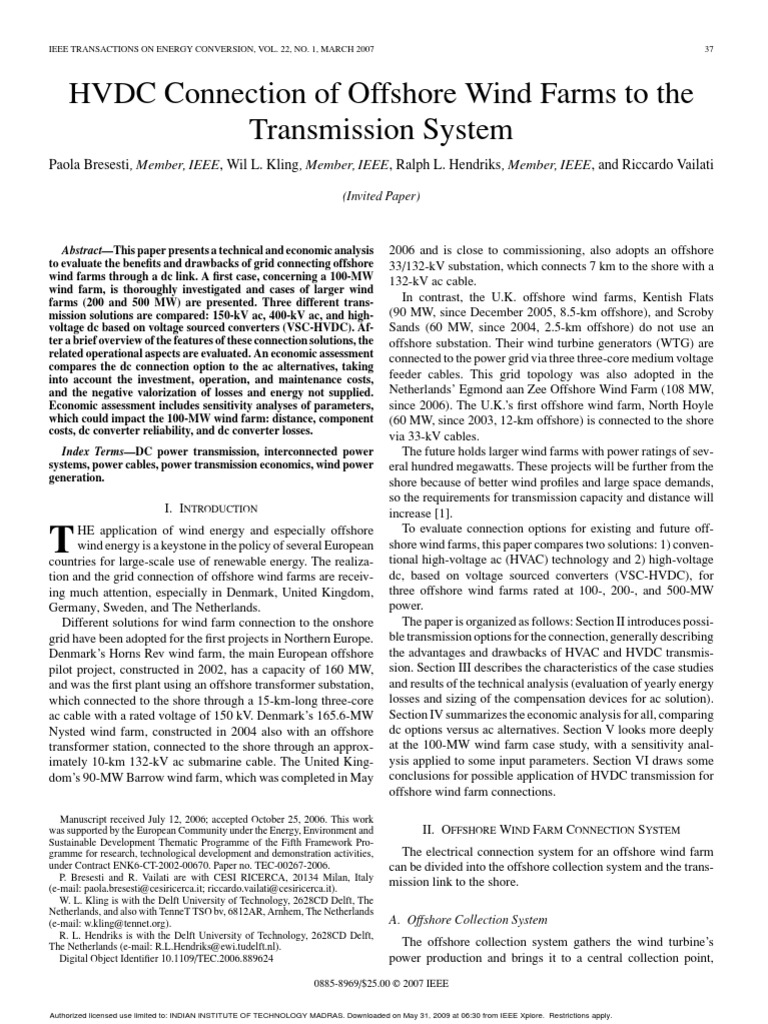 HVDC Connection of Offshore Wind Farms To The | PDF | High Voltage ...