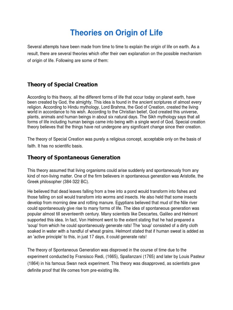 Zoology-Theories On The Origin of Life | PDF | Genesis Creation ...