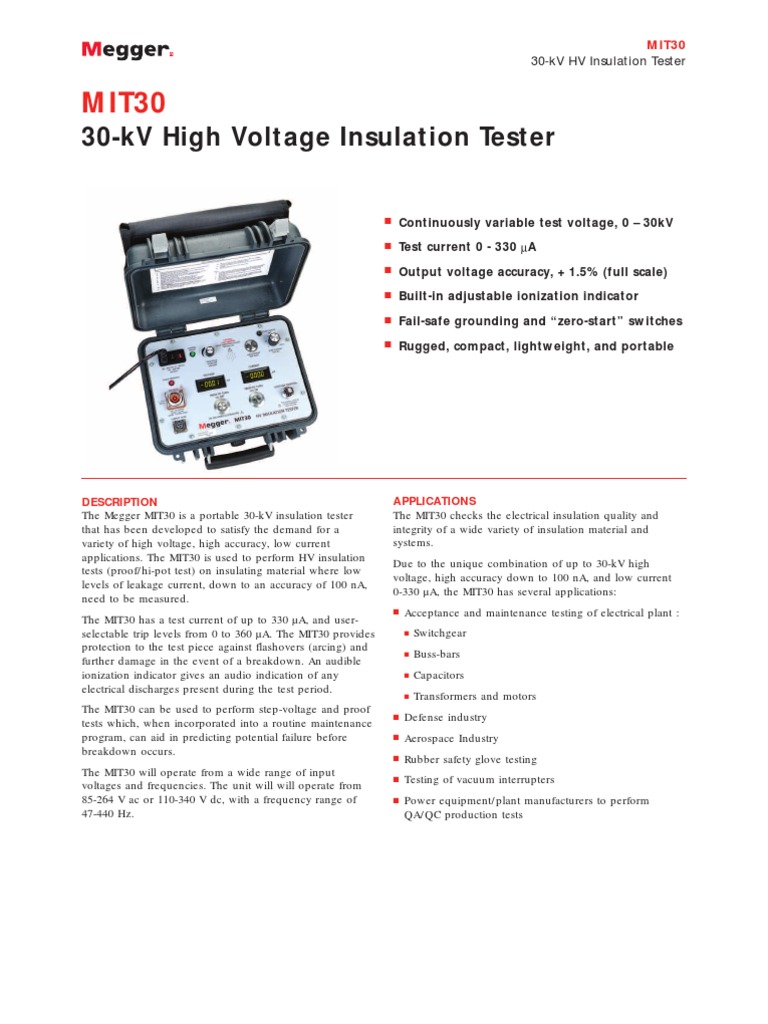 MIT30 30-kV HV Insulation Tester | PDF | Insulator (Electricity ...
