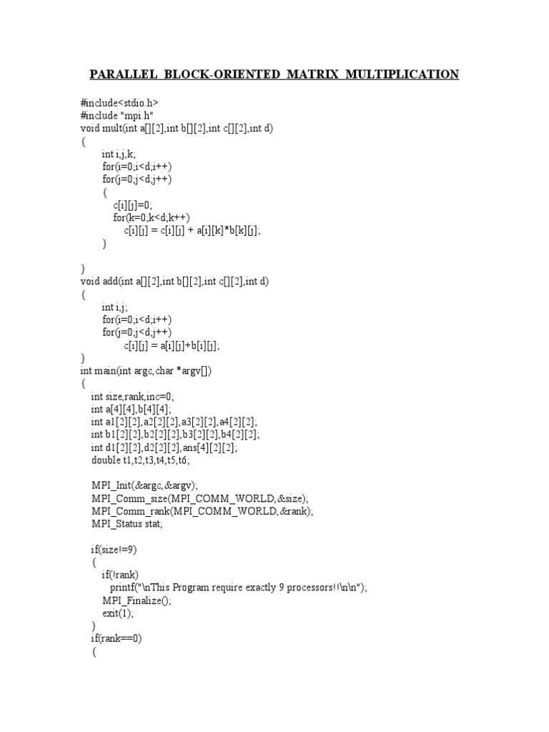 Parallel Block-Oriented Matrix Multiplication | PDF | Computing | Computer Science