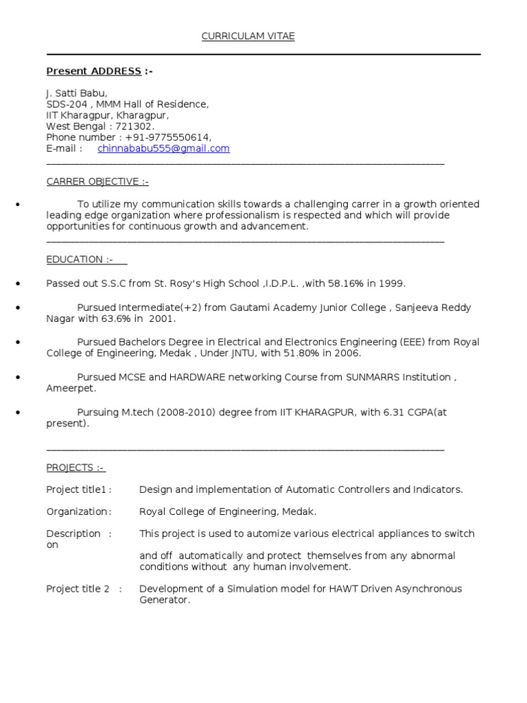 J. Satti Babu's Professional CV | PDF | Science And Technology | Engineering