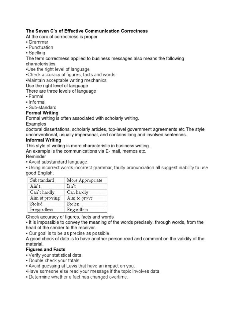 The Seven C's of Effective Communication Correctness | PDF | Accuracy ...