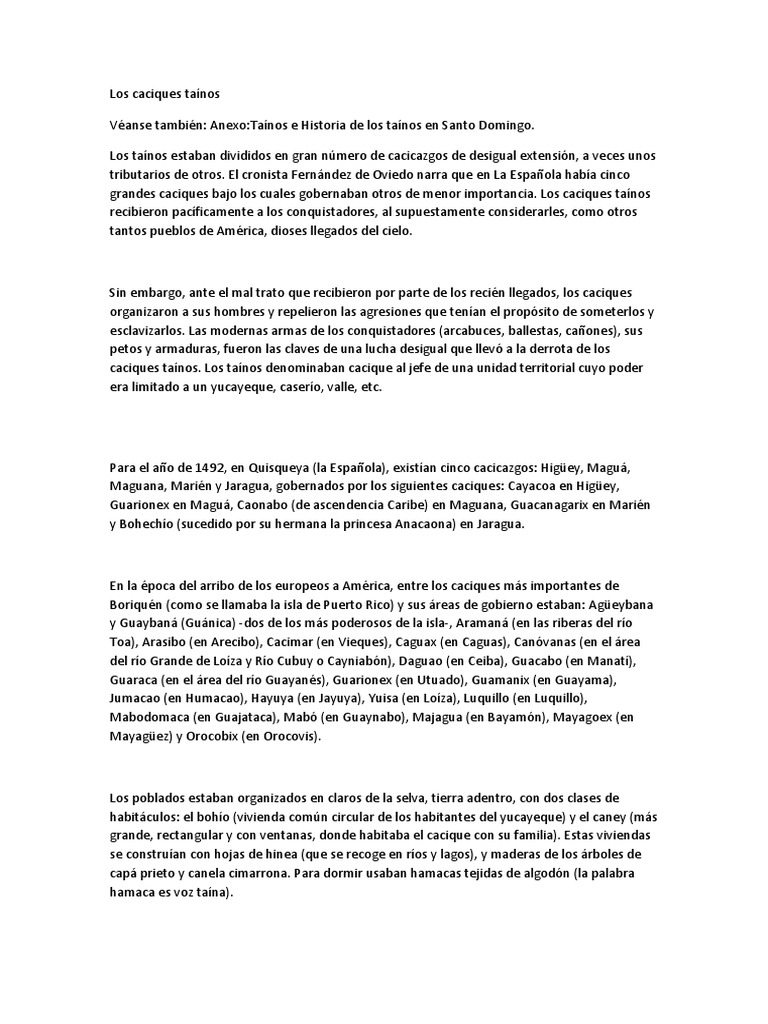 Los Caciques Taínos | PDF | República Dominicana | Pueblos Indígenas de ...
