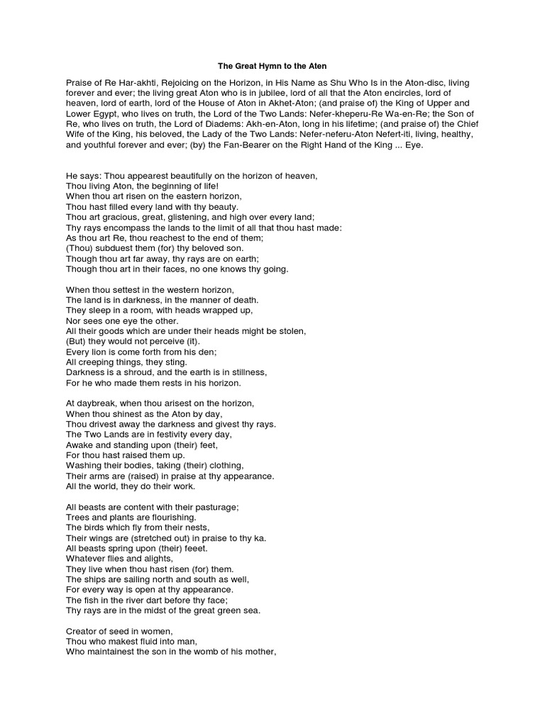The Great Hymn to the Aten | Religion And Belief