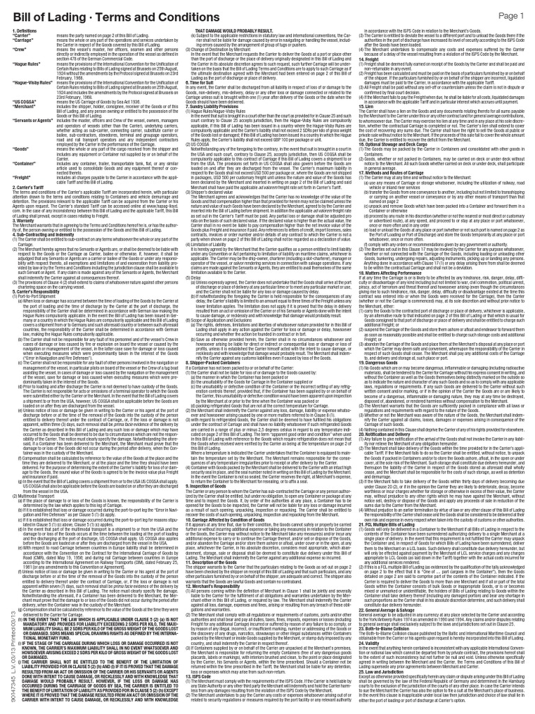Hapag-Lloyd Bill of Lading Terms and Conditions | PDF | Bill Of Lading ...