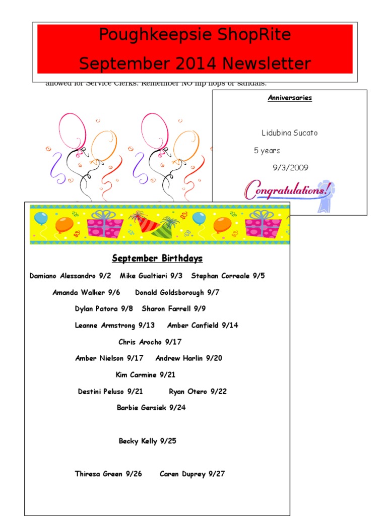 Poughkeepsie ShopRite September Updates | PDF