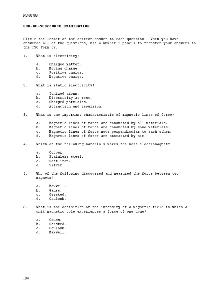 Basic Electricity Final Exam | PDF | Capacitor | Magnetic Field