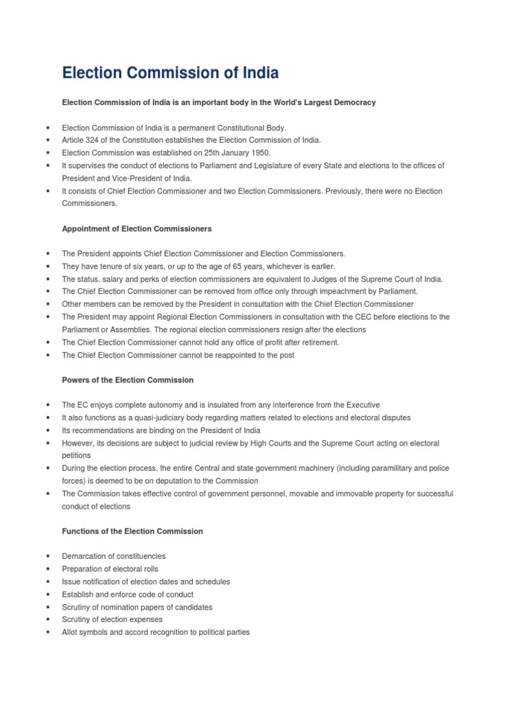 Election Commission of India | PDF | Elections | Public Law