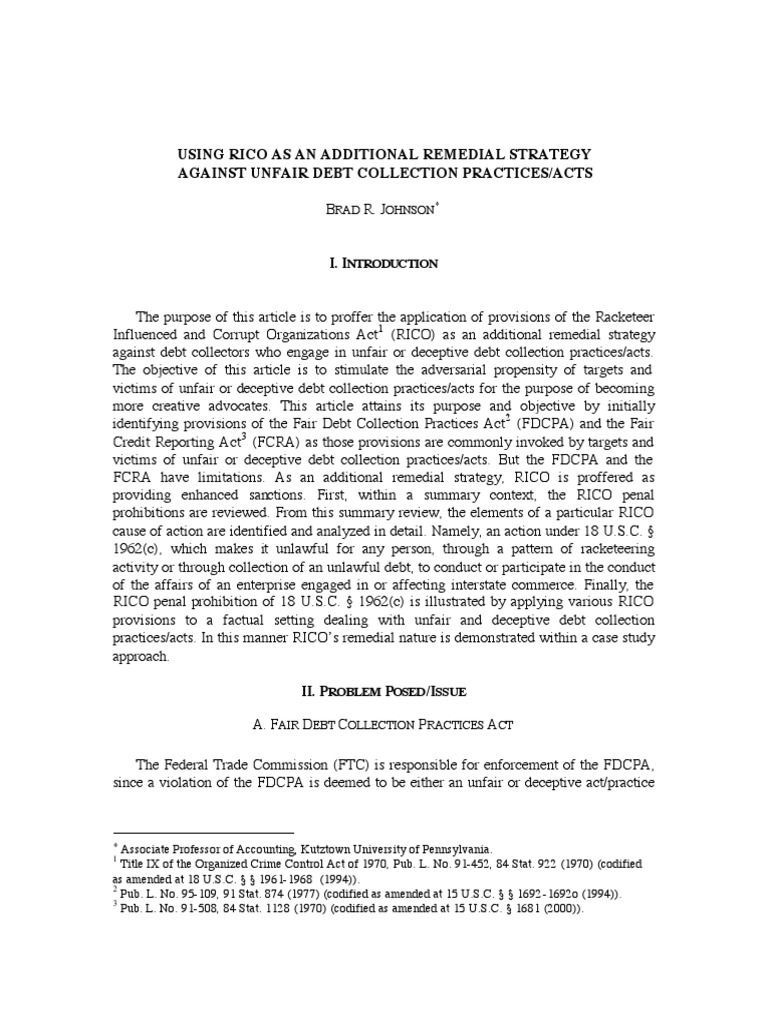 RICO as a Remedy for Debt Collection Abuse | PDF | Racketeer Influenced ...