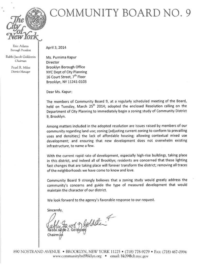 Community Board 9 Rezoning Resolution and Letter | PDF