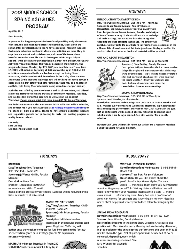 2013 Spring Activities Brochure | PDF | Schools