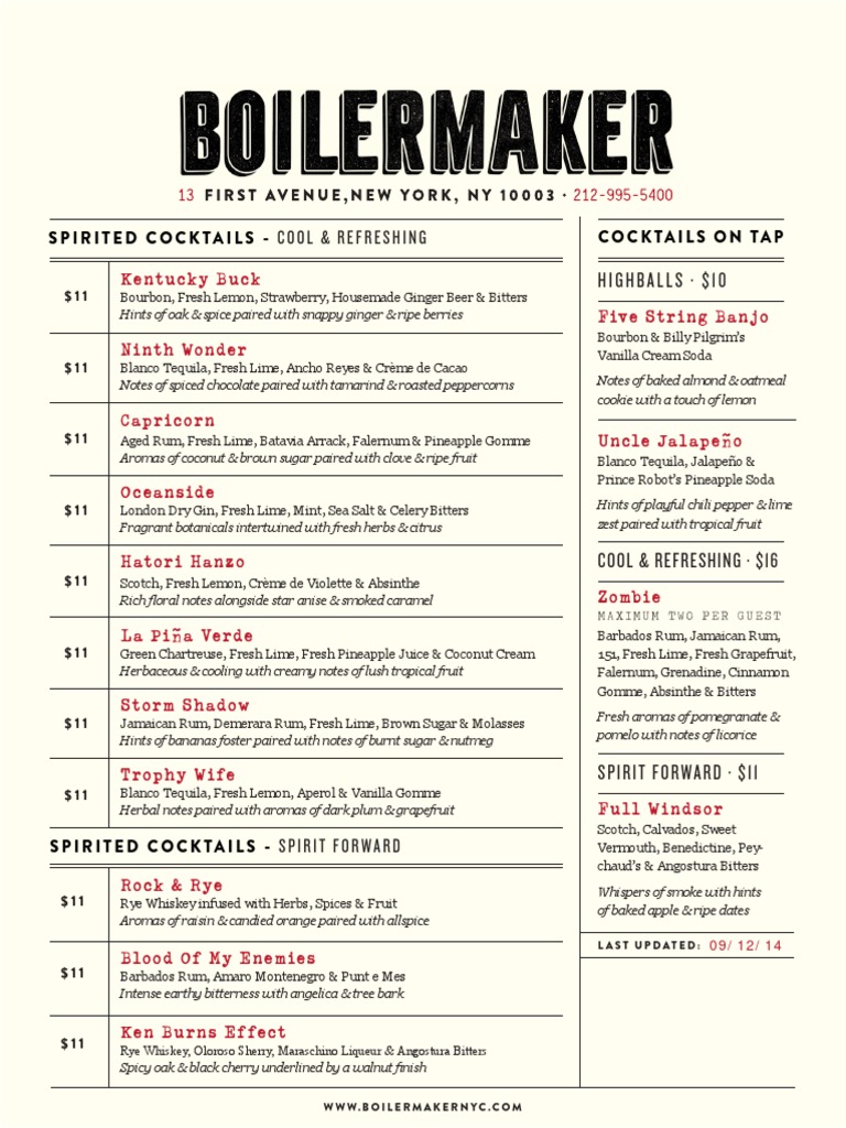 Boilermaker Cocktail Menu | PDF | Ale | Rum