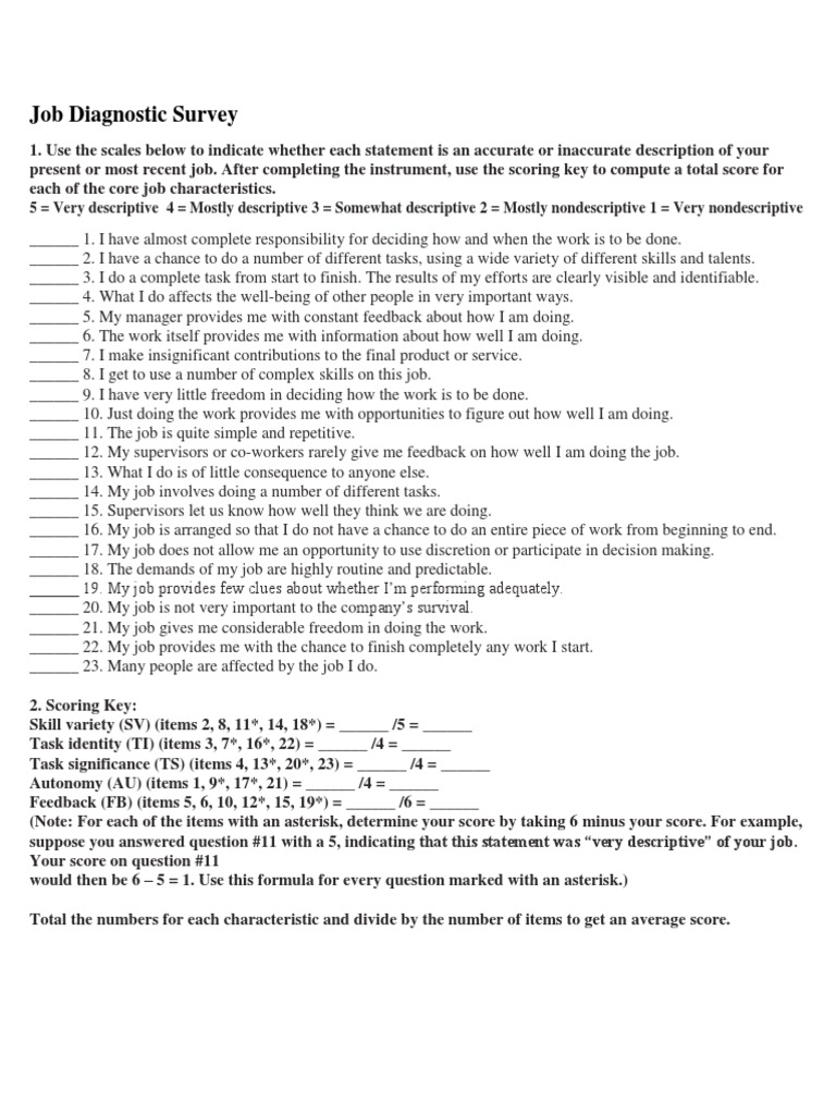 Job Diagnostic Survey Questionnaire | PDF | Action (Philosophy ...
